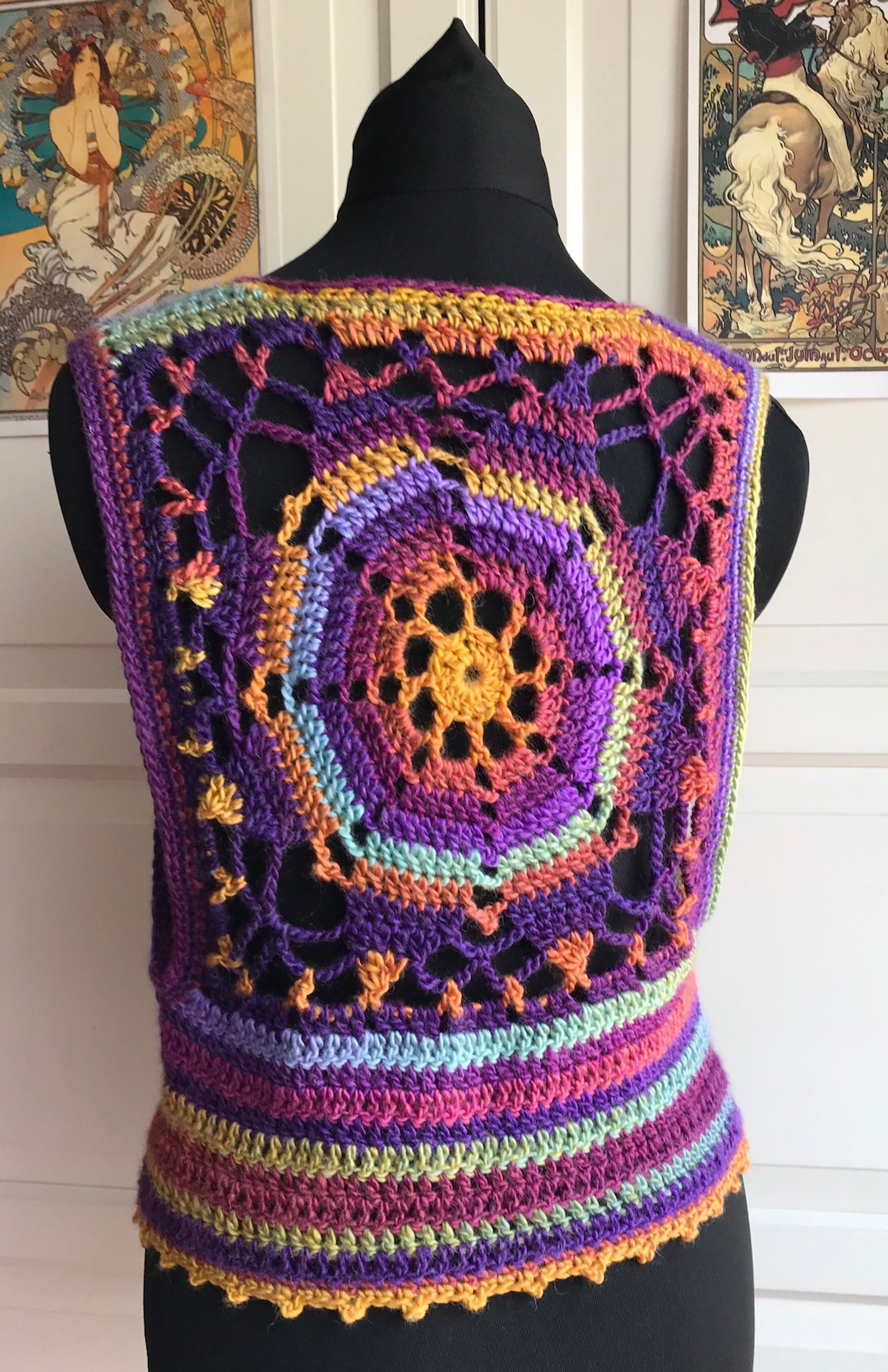 Mandala Dreamcatcher Vest Jacket Top Crochet Rainbow Small - Etsy