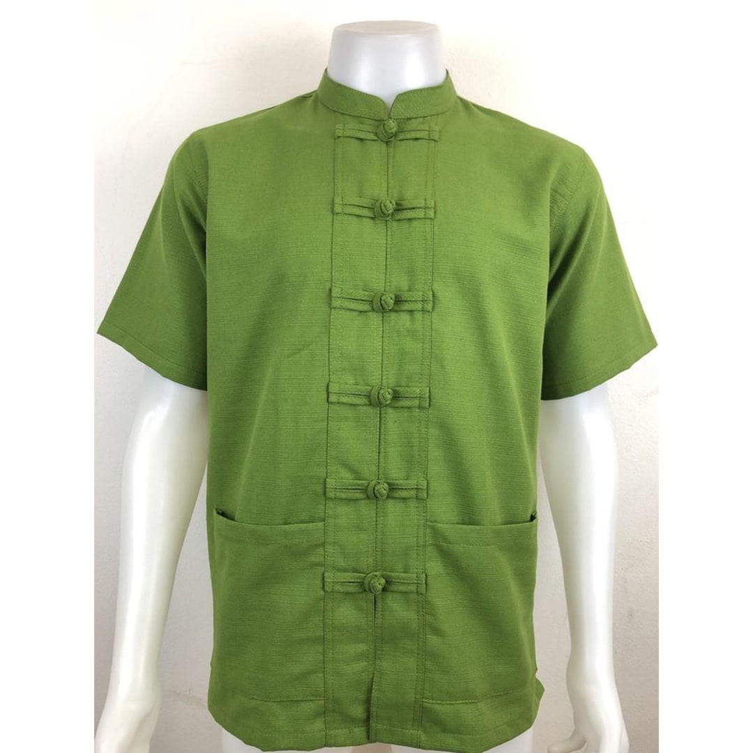 Native Cotton Shirt: Chinese Collar, Frog Buttons, Short Sleeves - Etsy