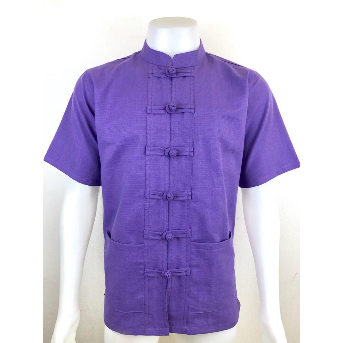Native Cotton Shirt: Chinese Collar, Frog Buttons, Short Sleeves - Etsy