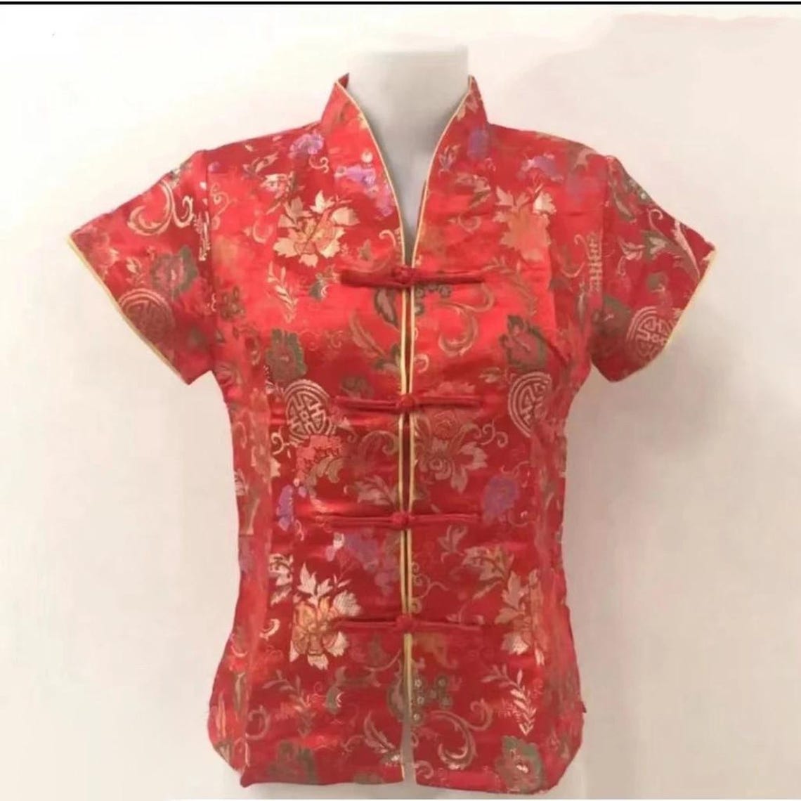 Chinese Collar Women's Shirt With Plum Blossom Pattern for Chinese New ...