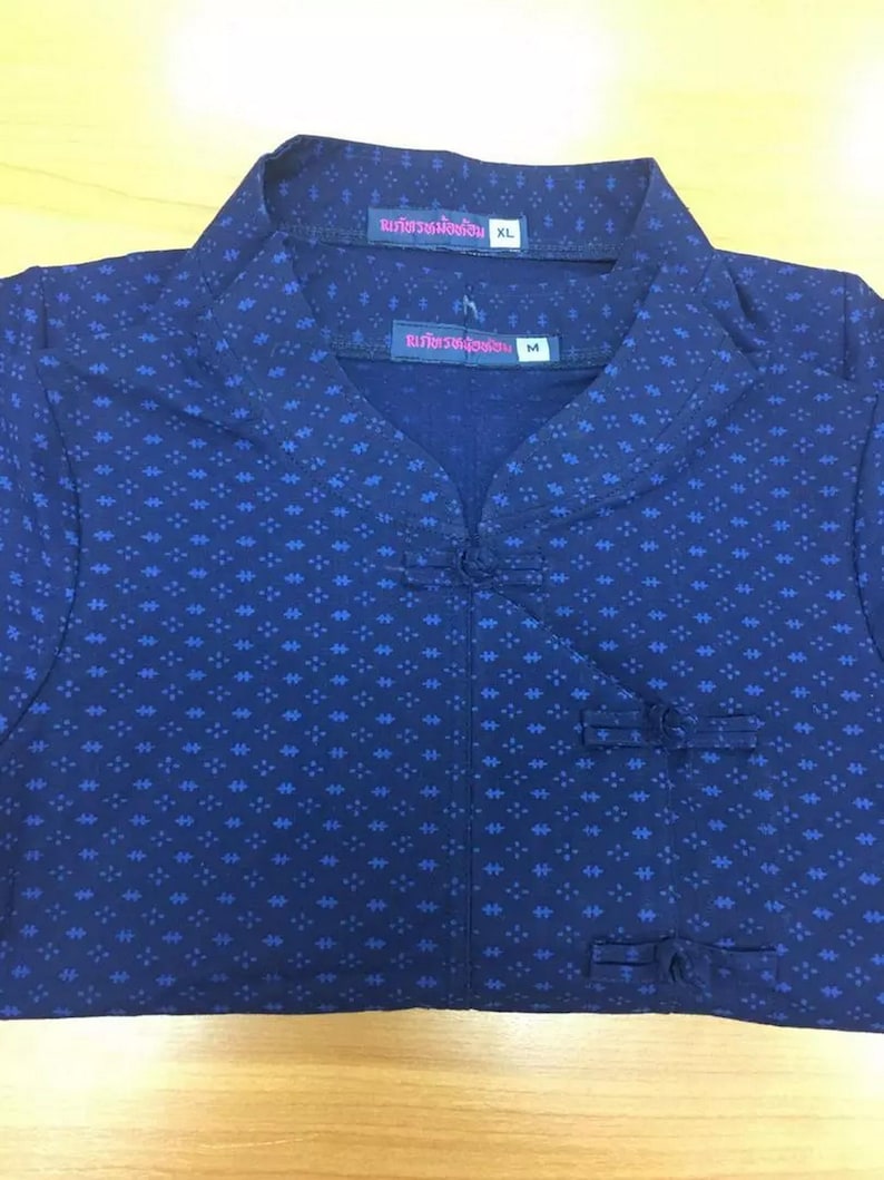 Blue Cotton Moh Hom Shirt: Chinese Collar, Short Sleeve - Etsy
