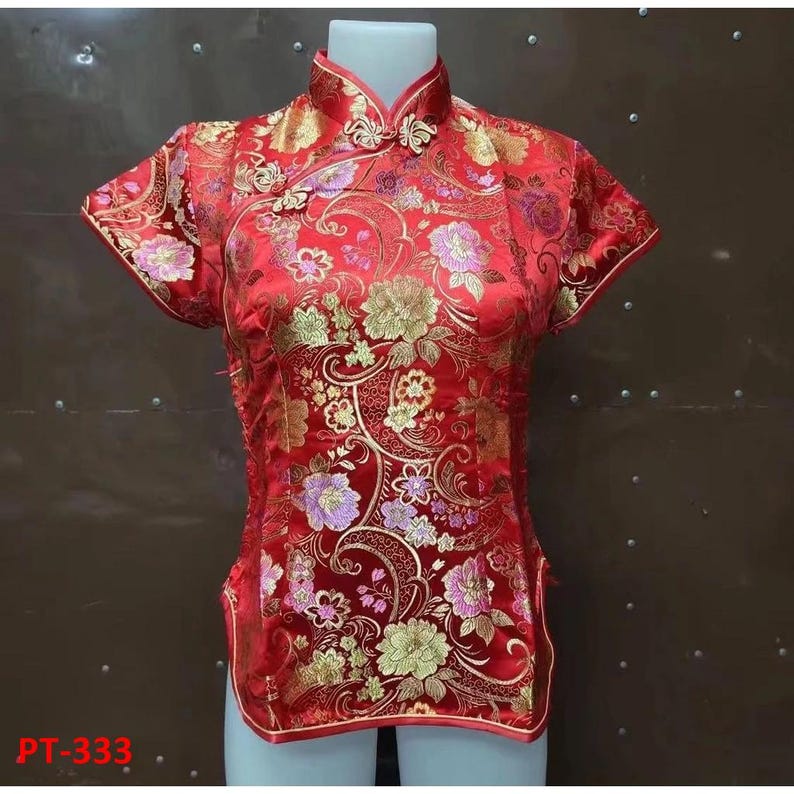 Chinese Collar Women's Shirt With Plum Blossom Pattern for Chinese New ...