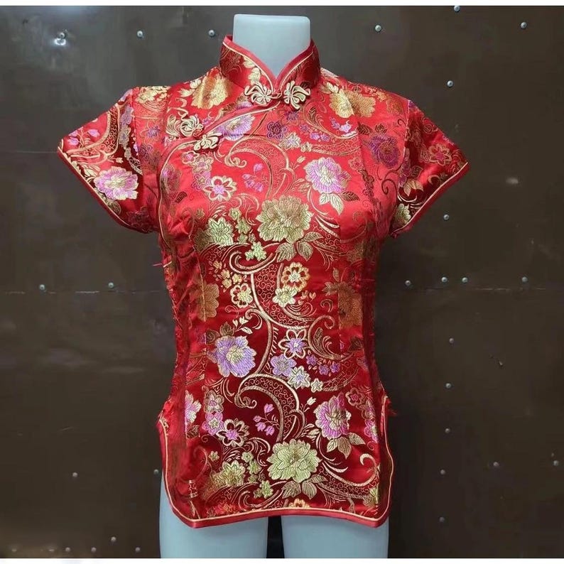 Chinese Collar Women's Shirt With Plum Blossom Pattern for Chinese New ...