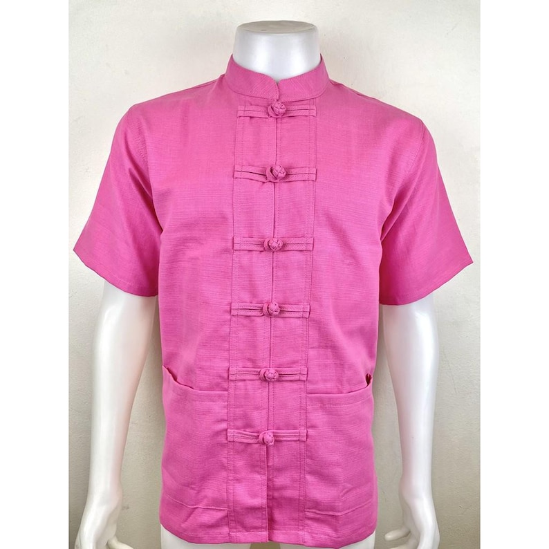 Native Cotton Shirt: Chinese Collar, Frog Buttons, Short Sleeves - Etsy