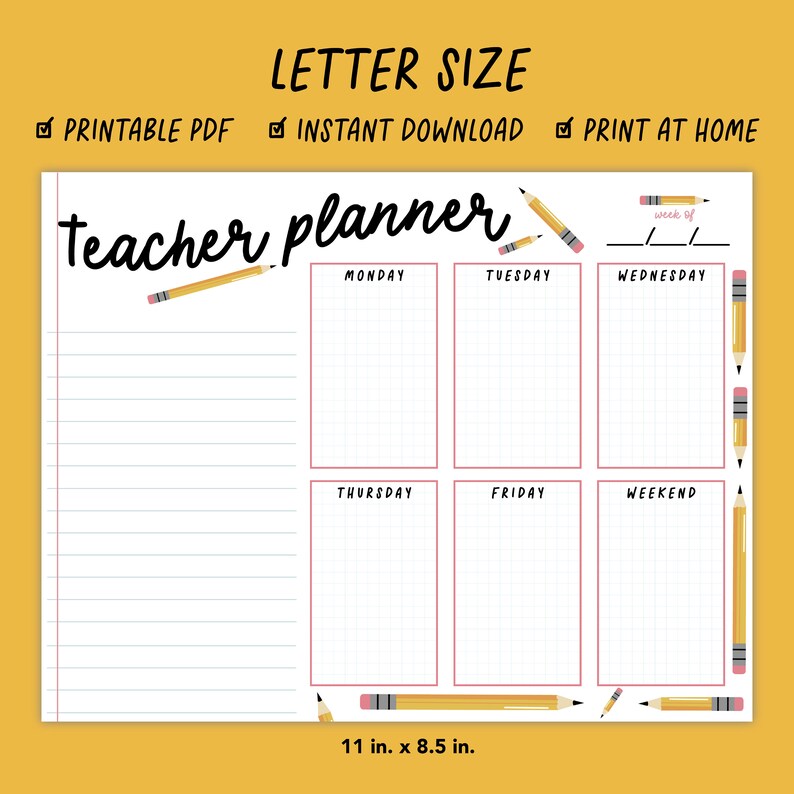 Teacher Weekly Planning | Planner Pages | Agenda Notes | Planning ...