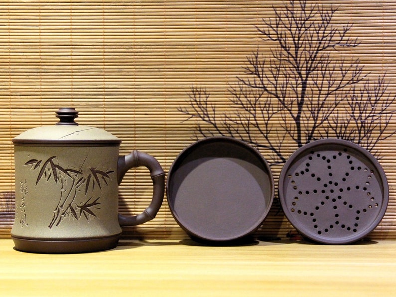 Yixing Zisha Tea Mug With Filter [bamboo Breeze] 470ml | Handmade Tea ...