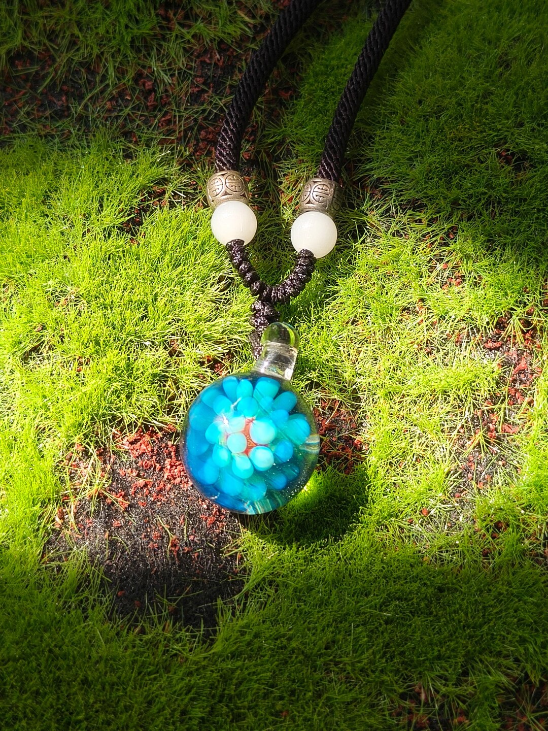 Glass Flower Ball Pendant Necklace - Etsy
