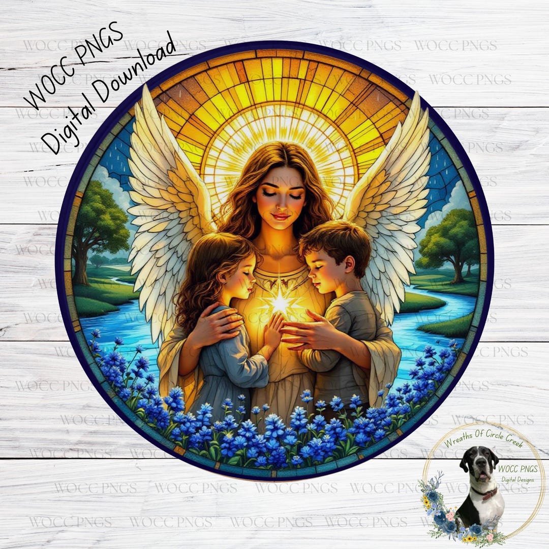 Angel's Embrace PNG | Guardian Angel Sublimation Design | Round Digital ...