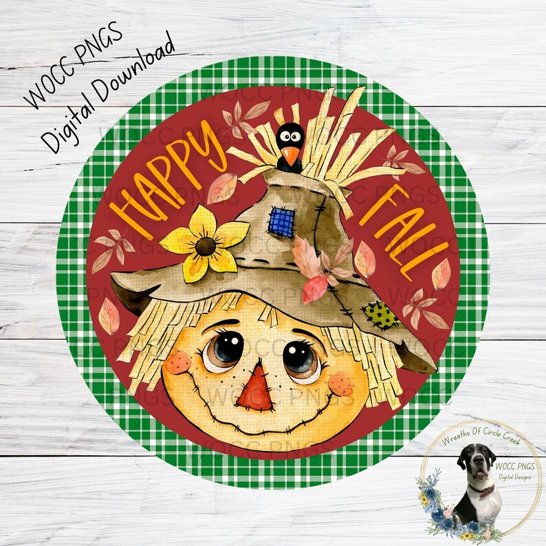 Happy Fall, Scarecrow, Face With Crow, Round, PNG, Sublimation ...