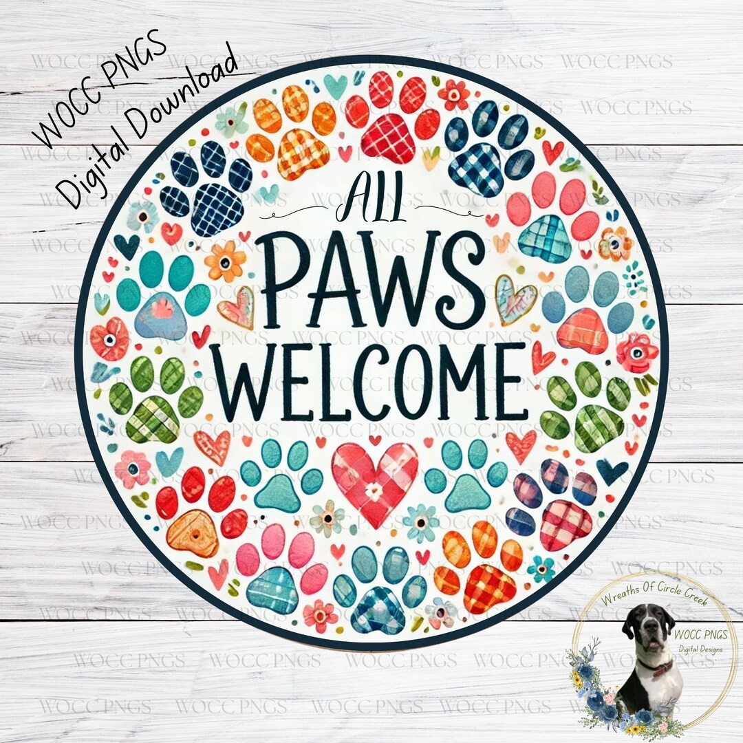 All Paws Welcome PNG | Patchwork Paw Print Design | Round PNG Digital ...