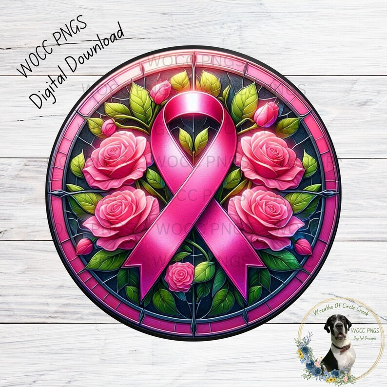 Breast Cancer Awareness Sublimation Design - Pink Ribbon, Roses Round ...