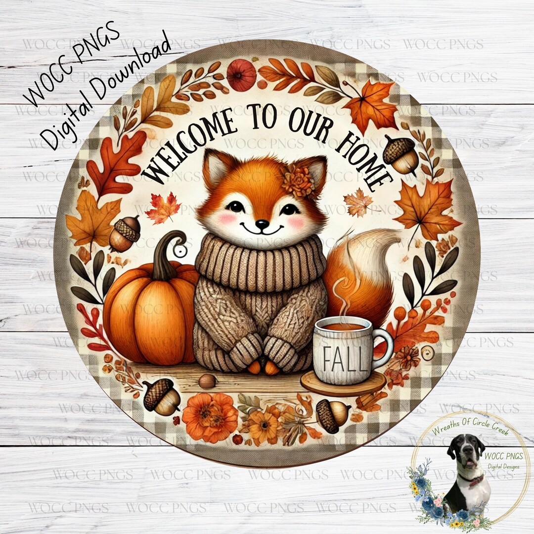 Welcome Fox PNG | Cozy Fall Fox Art | Round PNG Digital Download ...
