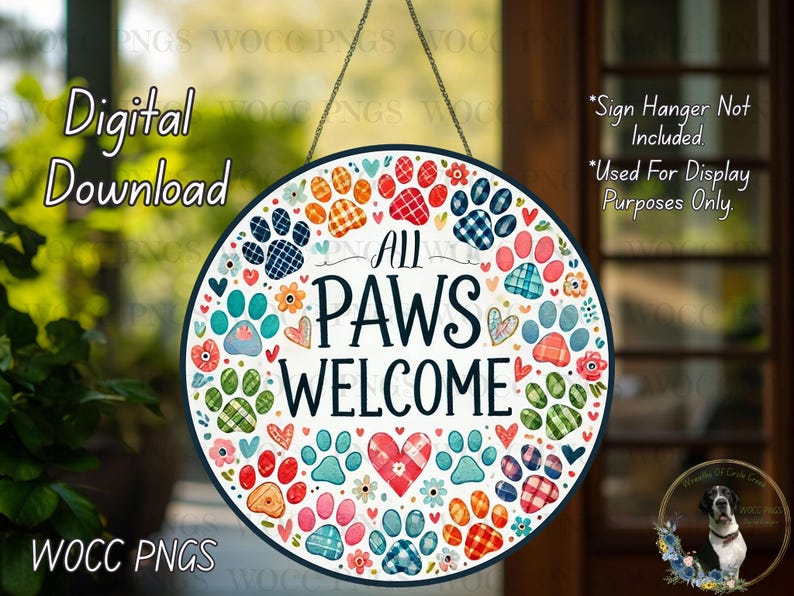 All Paws Welcome PNG | Patchwork Paw Print Design | Round PNG Digital ...