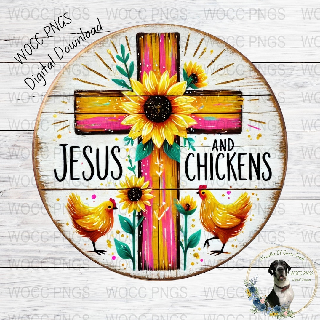 Jesus and Chickens Digital Download, Round PNG for Sublimation, Wreath ...