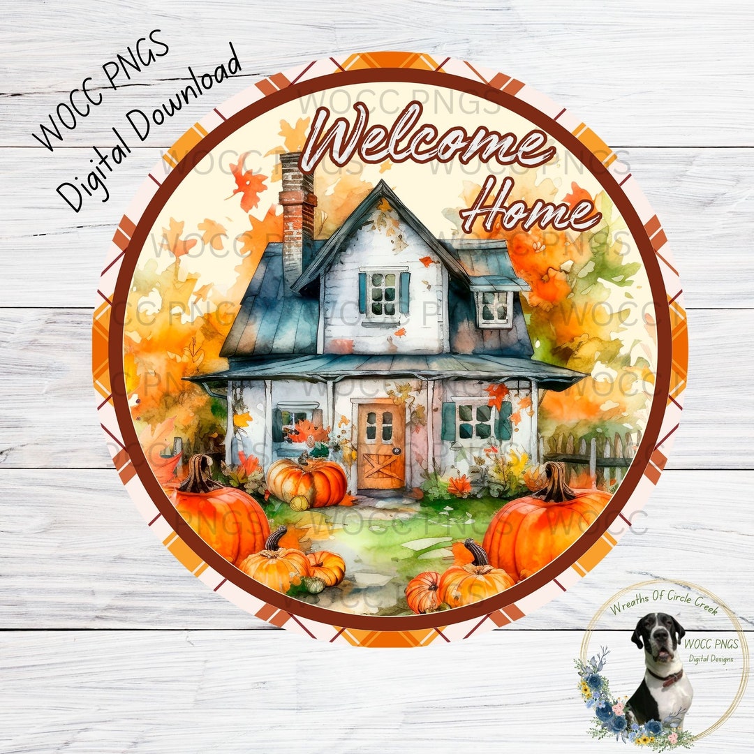 Welcome Home, Fall, Pumpkins, Farmhouse, Plaid, Round, PNG, Sublimation ...