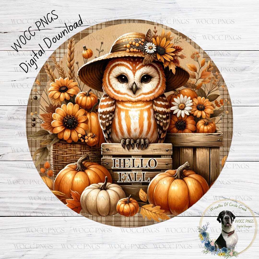 Hello Fall Barred Owl PNG | Autumn Owl Sublimation Design | Round PNG ...