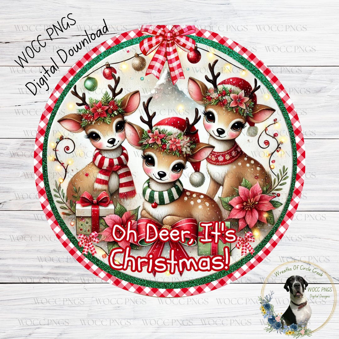 Oh Deer, It’s Christmas PNG | Cute Reindeer Trio With Gifts | Round PNG ...
