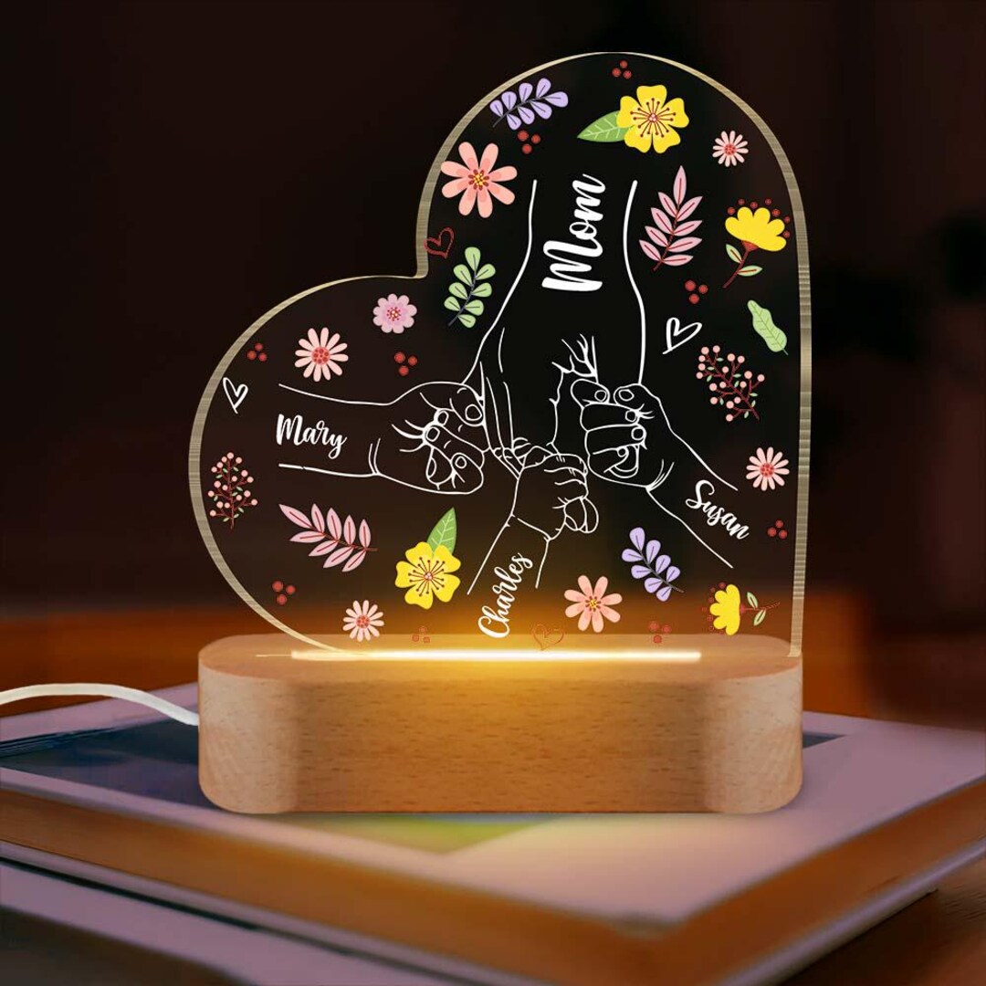 Mama's Holding Hands Custom LED Night Light Lamp, Personalized Sign ...
