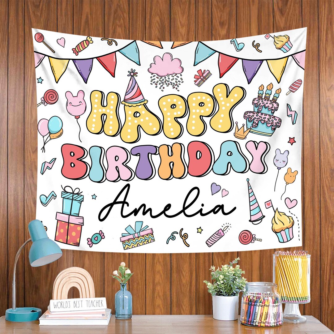 Personalized Happy Birthday Tapestry Birthday Celebration Decoration ...