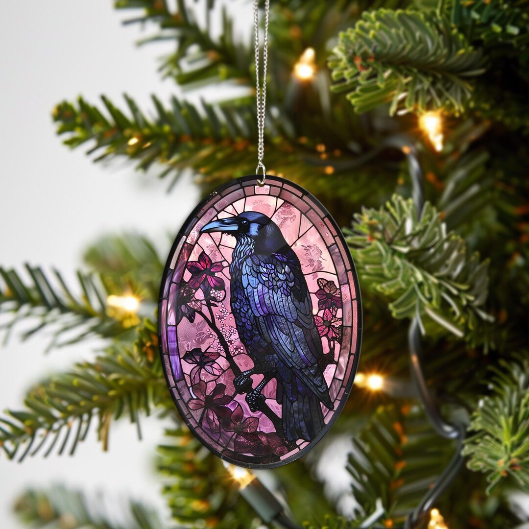 Ravens Acrylic Window Hangings, Ravens Faux Stained Glass, Gothic Raven ...
