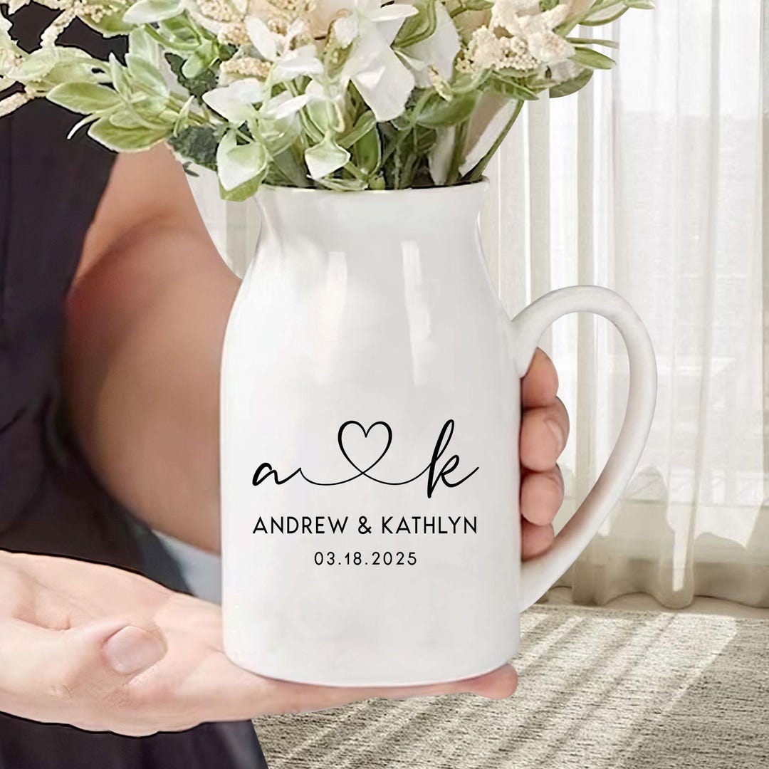 Personalized Engagement Ceramic Flower Vase,engagement Gift for Engaged ...