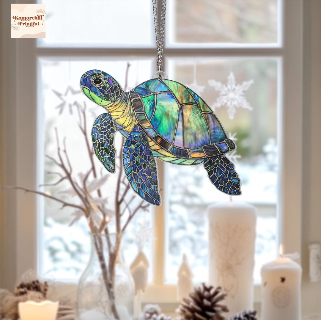 Turtle Suncatcher Hanging Sign, Sea Turtle Acrylic Window Hanging ...