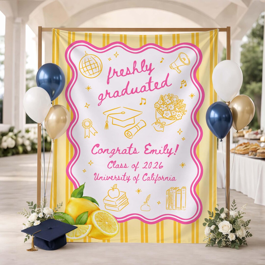Custom Freshly Graduated Banner, 2026 Graduation Backdrop, Grad Party ...