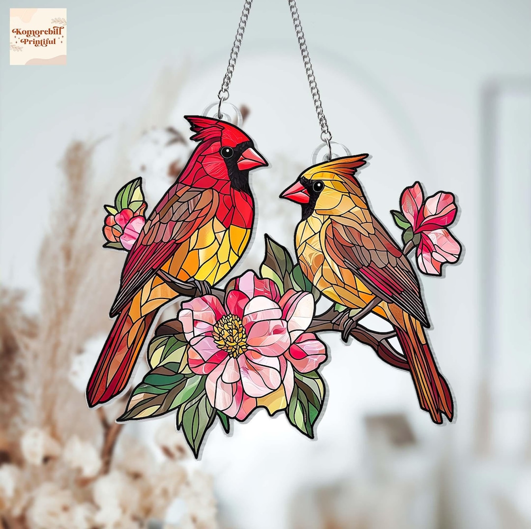 Cardinal Acrylic Window Hanging, Christmas Bird Lover Gift, Bird ...