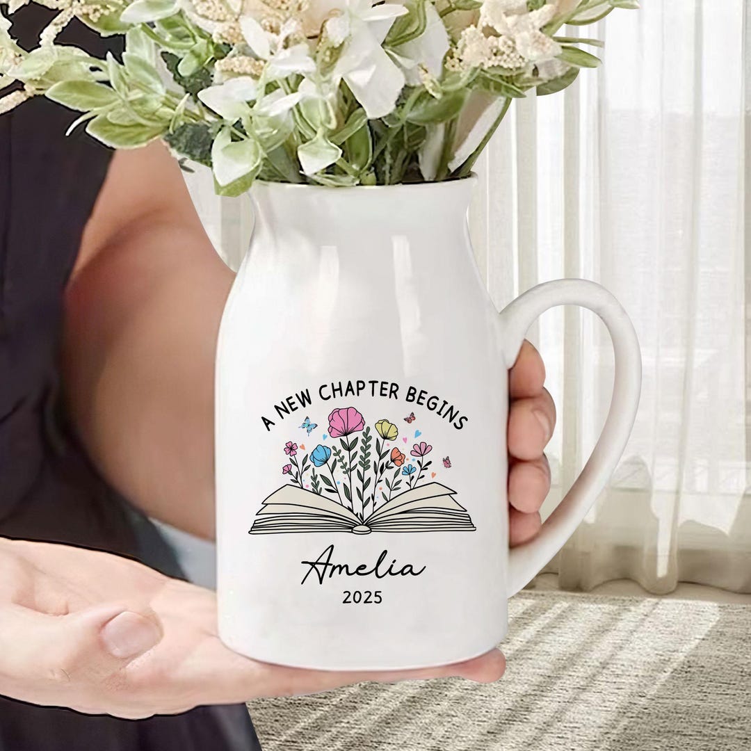 A New Chapter Begins Personalized Retirement Ceramic Flower Vase, Happy ...