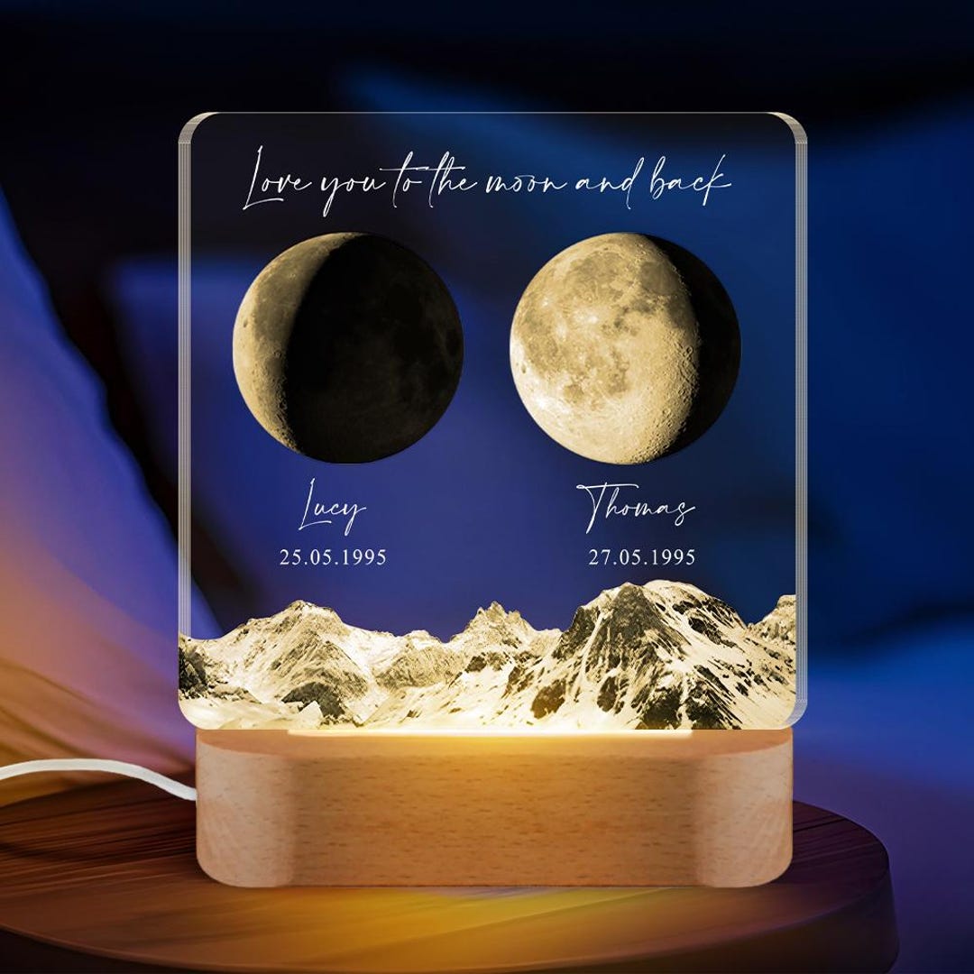 Custom Moon Phase LED Night Light, Anniversary Couple Gift, Wedding ...