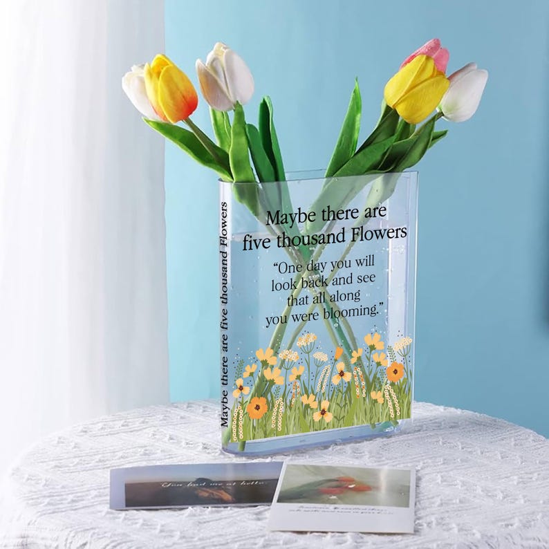 Book Shaped Flower Vase Blooming Acrylic Book Vase Book Themed Decor ...