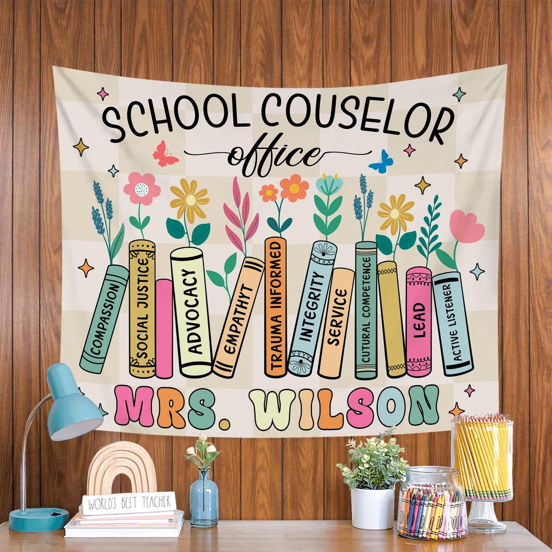 Personalized Teacher Classroom Tapestry, School Counselor Office Gift ...