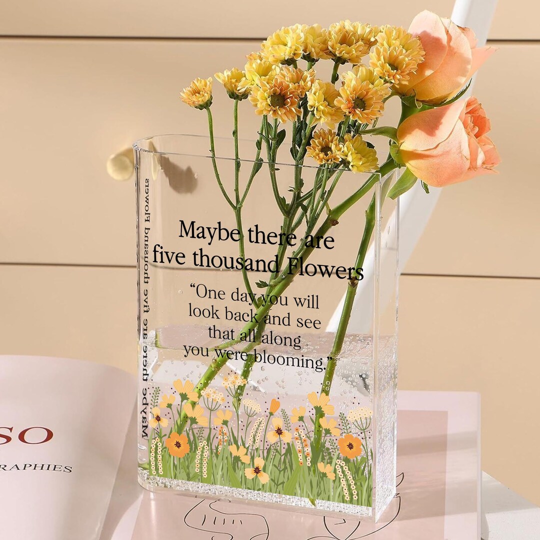 Book Shaped Flower Vase Blooming Acrylic Book Vase Book Themed Decor ...