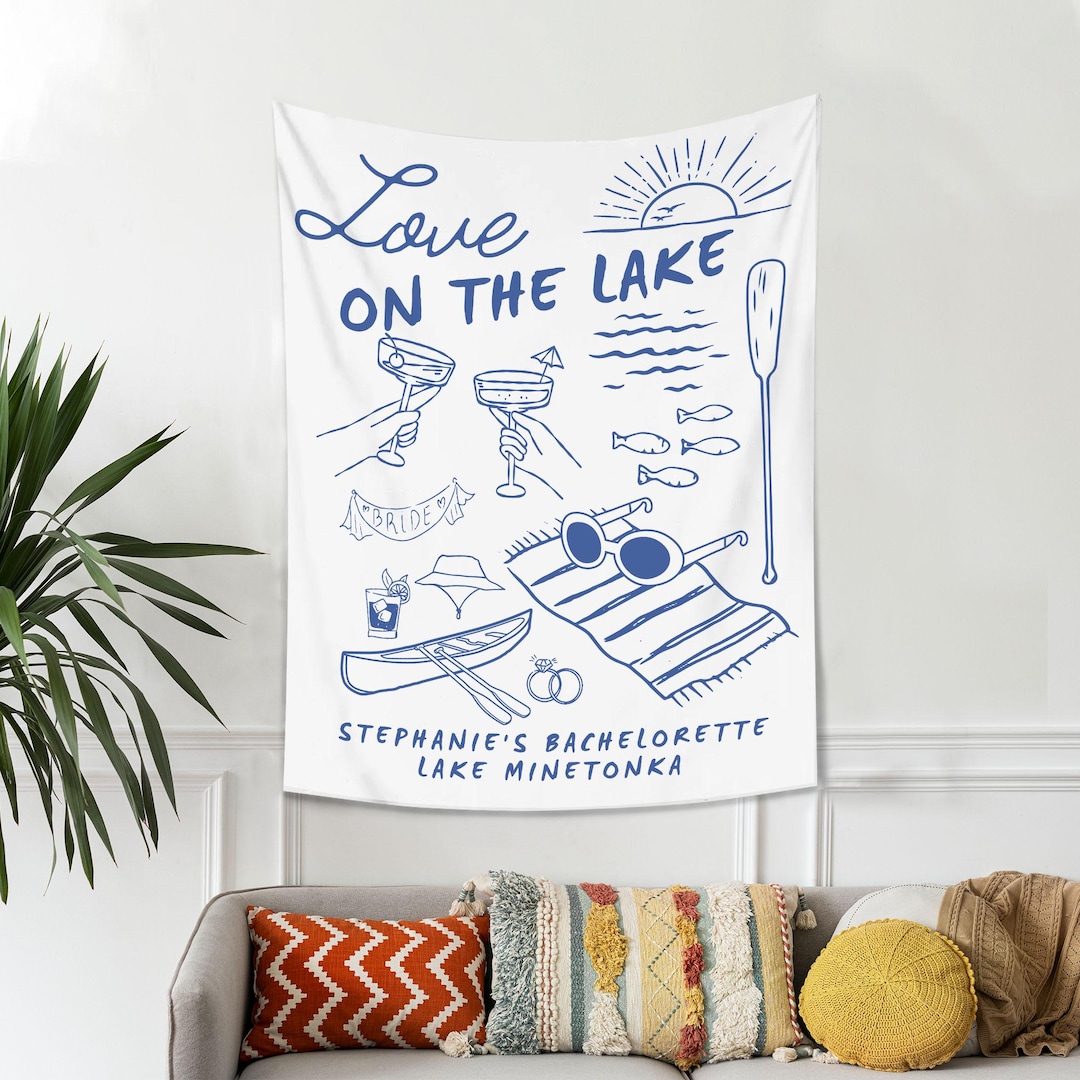 Custom Love on the Lake Bachelorette Tapestry Decor Personalized Lake ...