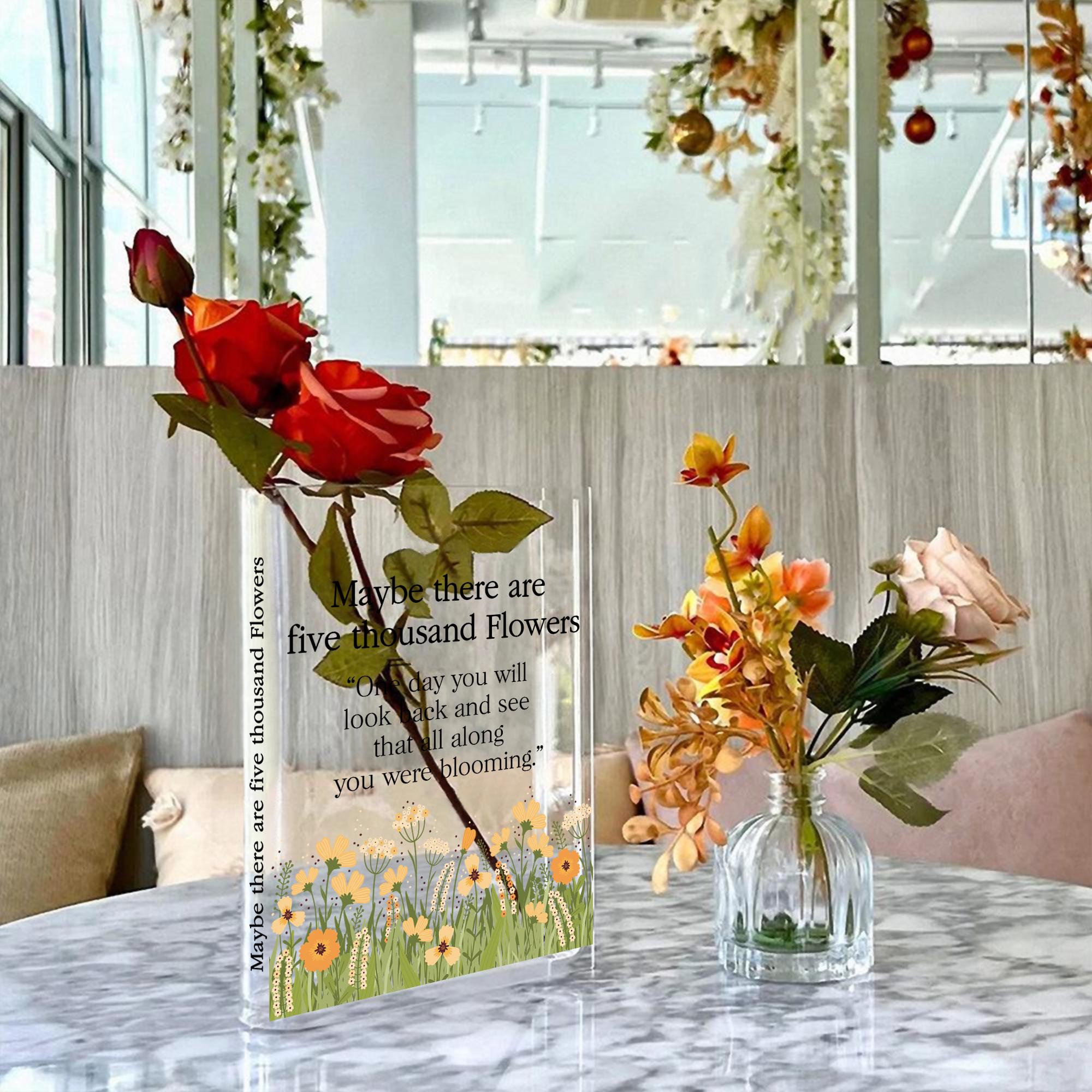 Book Shaped Flower Vase Blooming Acrylic Book Vase Book Themed Decor ...