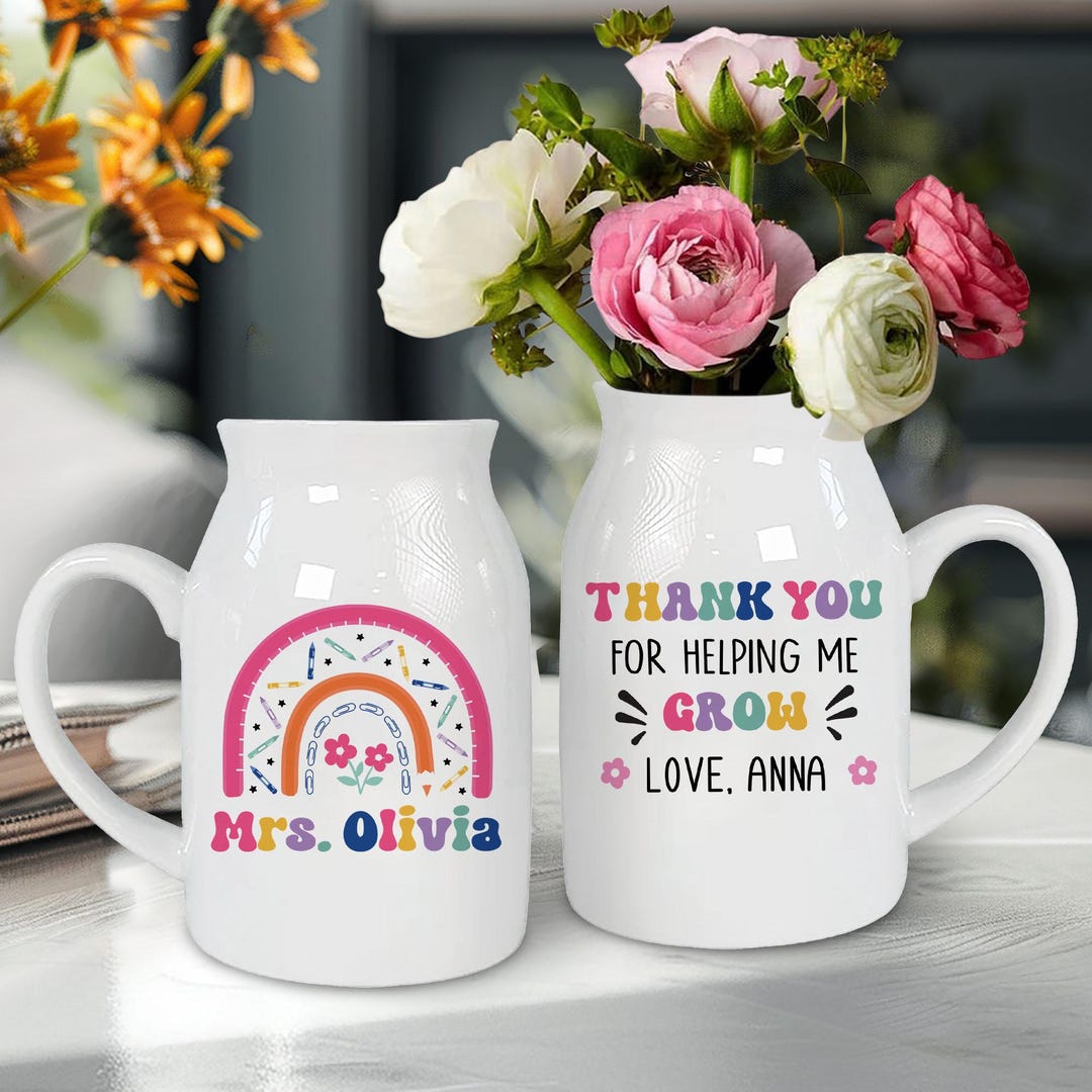 Thank You for Helping Me Grow Personalized Teacher Ceramic Flower Vase ...