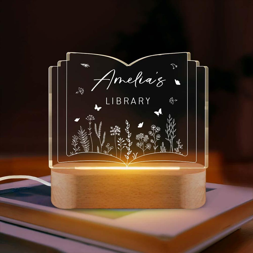 Personalized Library Sign, Library Night Light, Bookish Gifts, Bookish ...
