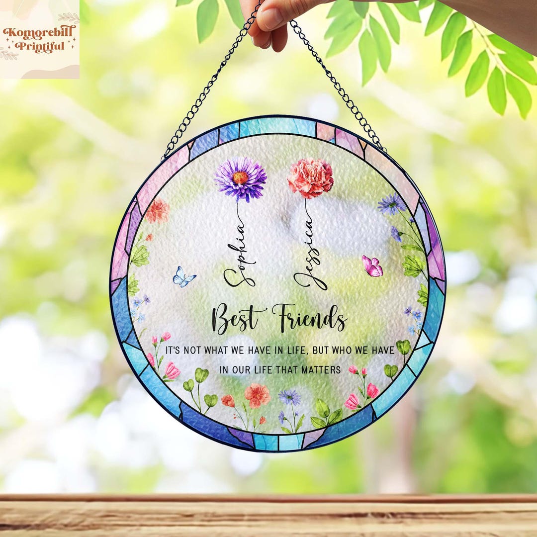 Best Friends Stained Glass Suncatcher, Personalized Best Friend Birth ...