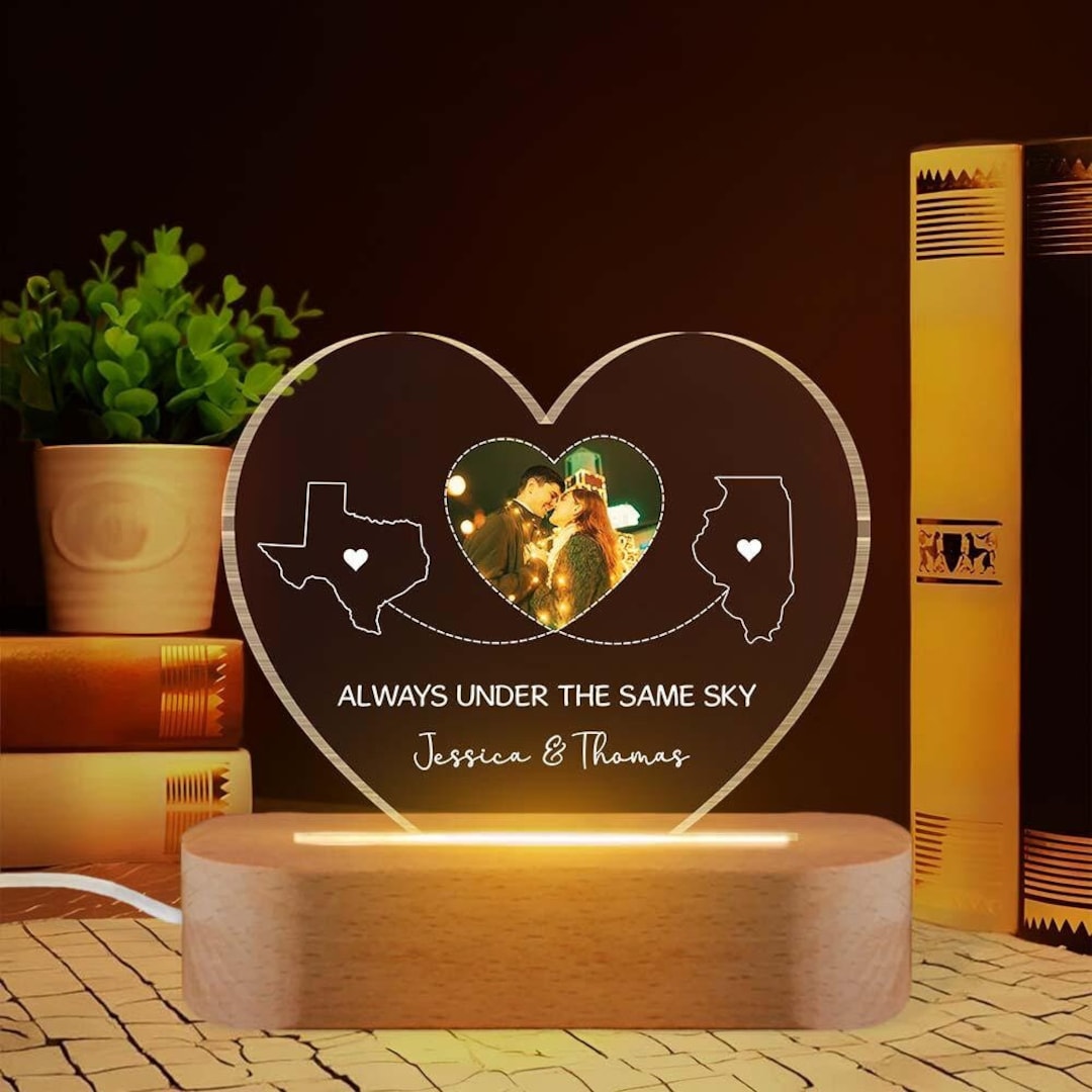 Personalized Two Map Night Light, Long Distance Relationship Lamp ...