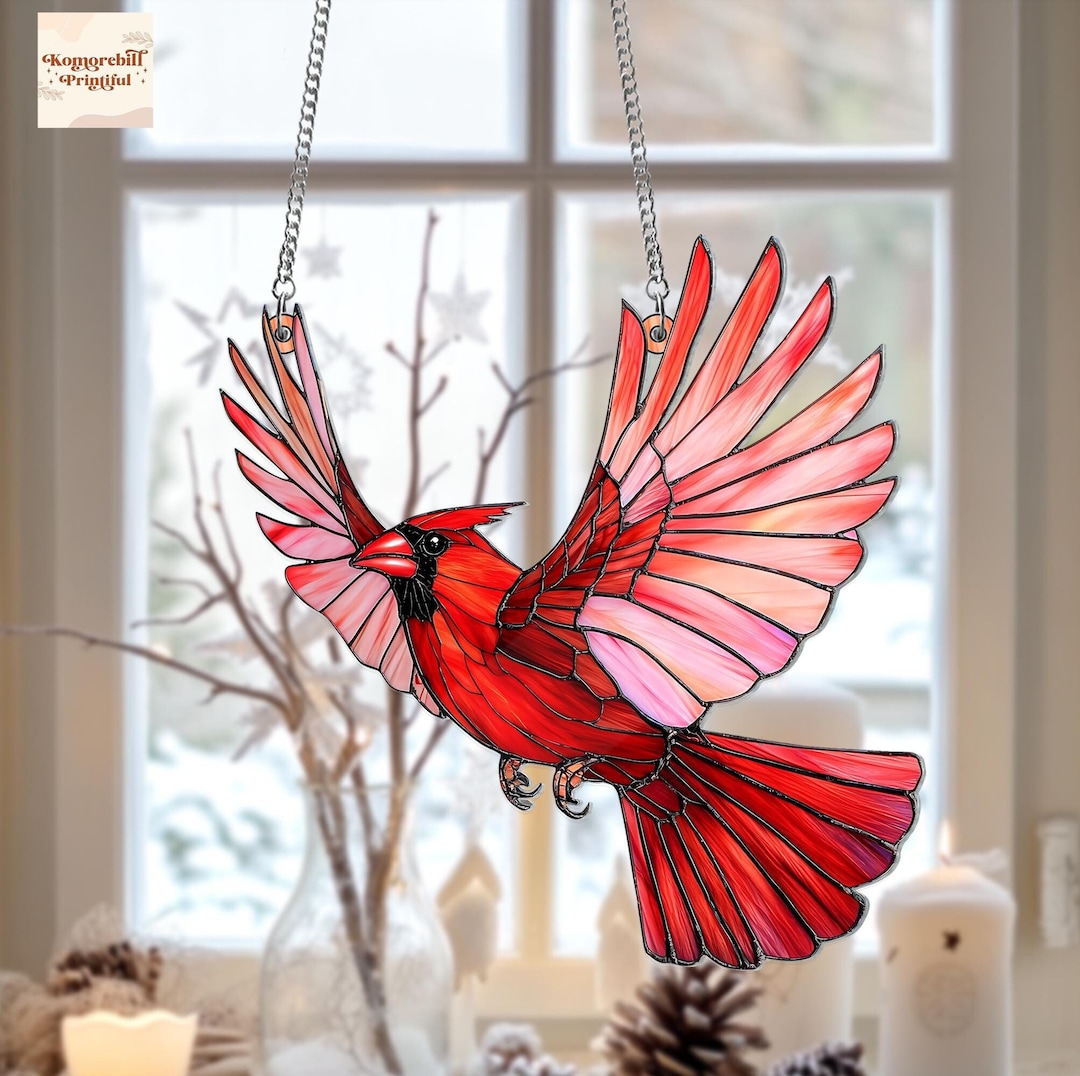Red Cardinal Suncatcher, Cardinal Acrylic Window Hanging, Bird Lover ...