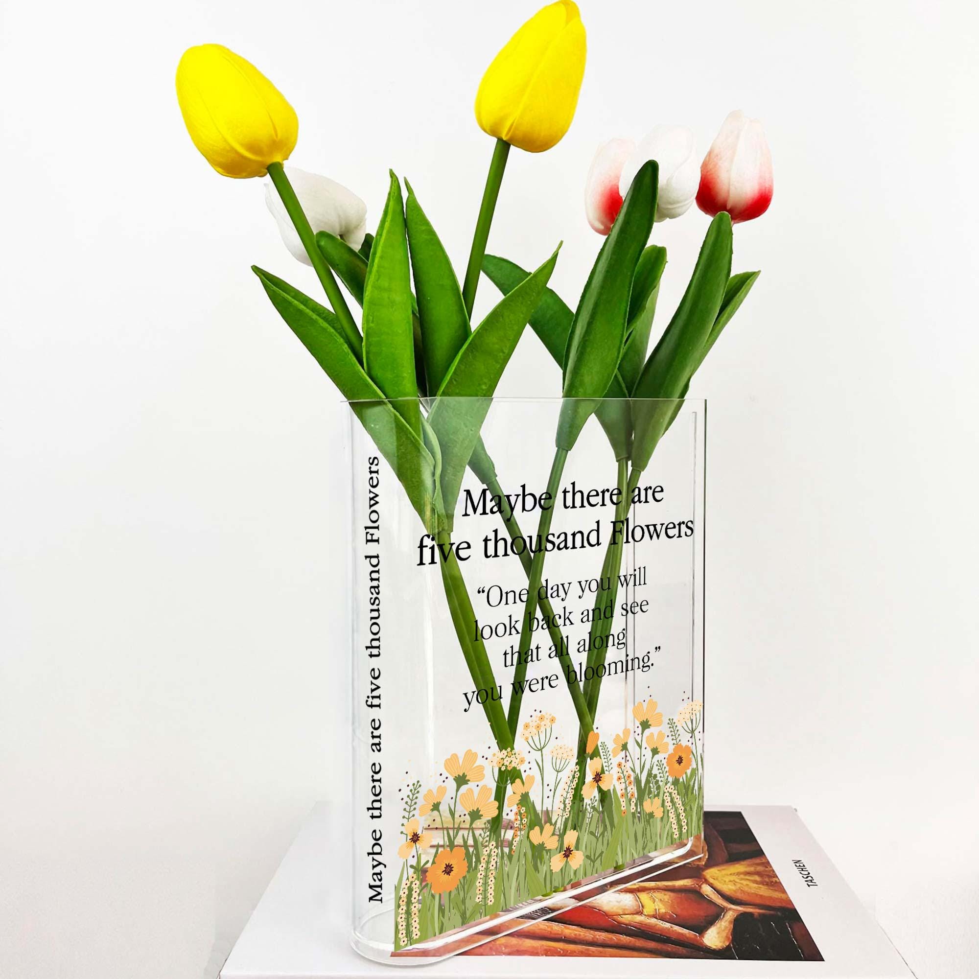 Book Shaped Flower Vase Blooming Acrylic Book Vase Book Themed Decor ...