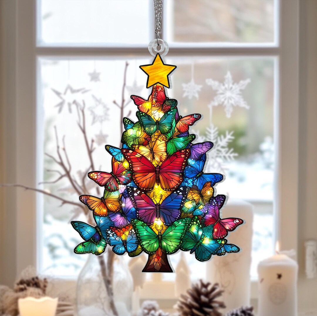Butterfly Christmas Tree Suncatcher, Butterfly Christmas Ornament ...