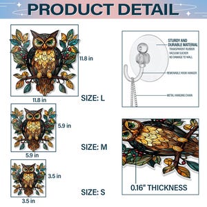 Colorful Owl Stained Acrylic Window Hanging, Floral Owl Sign, Flower ...