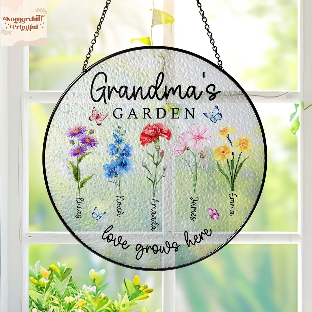 Nana Birth Month Flower Stain Glass Suncatcher, Grandma Gift ...
