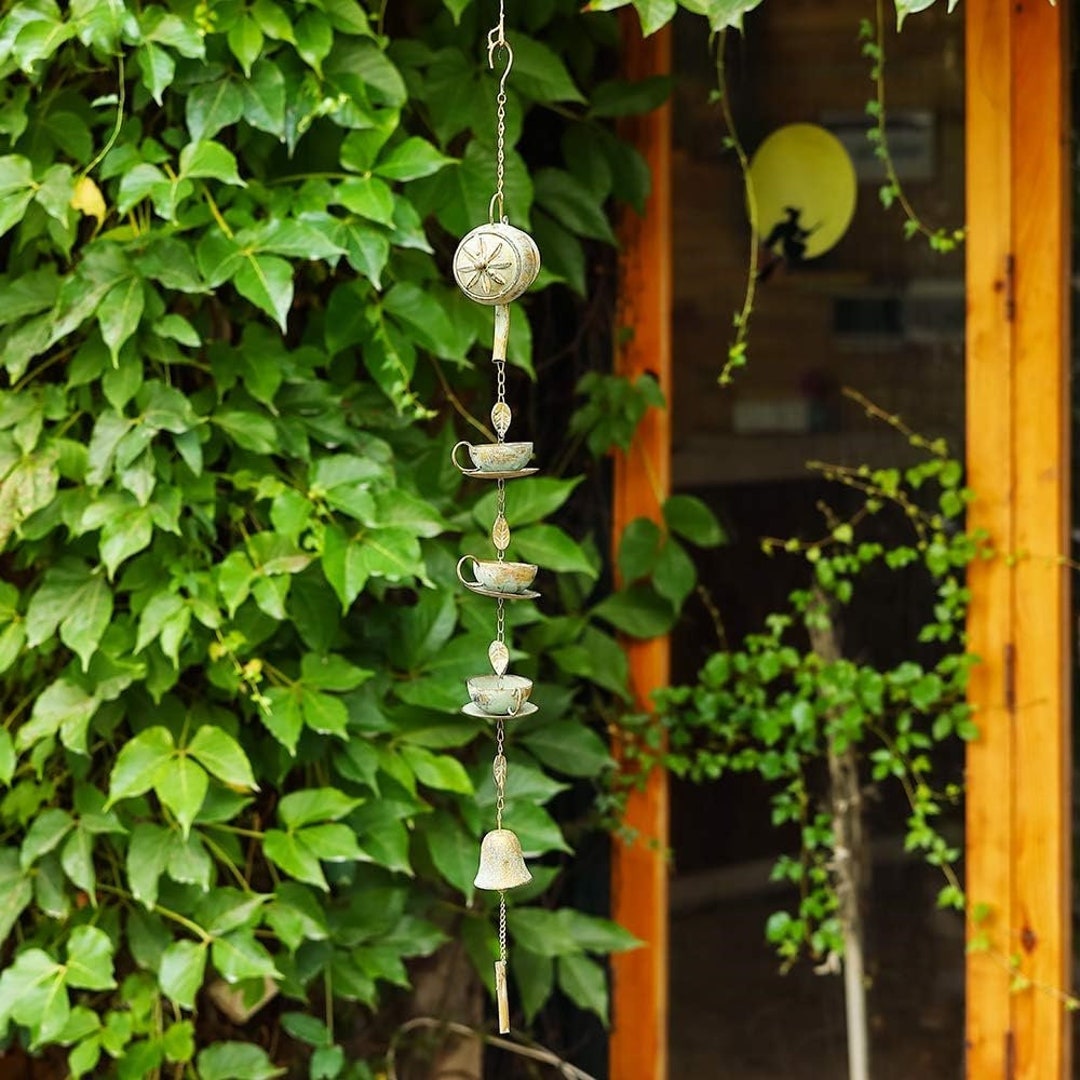 Teapot and Cups Rain Chime With Bell Hanging Sturdy Metal Chain for ...