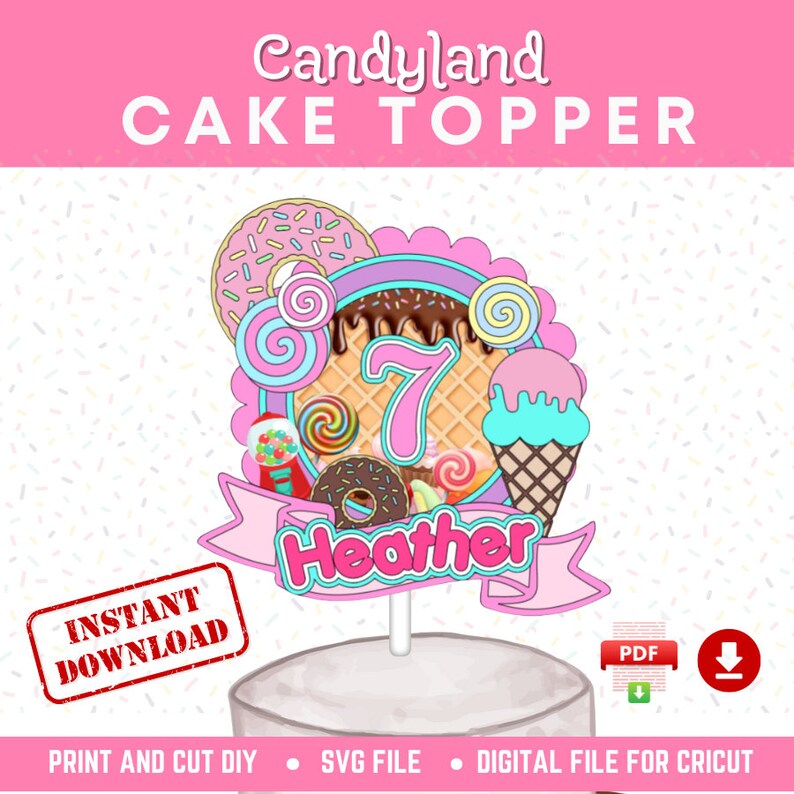 Plantilla IMPRIMIBLE Candyland Theme Cake Topper SVG / Cricut y Cameo ...