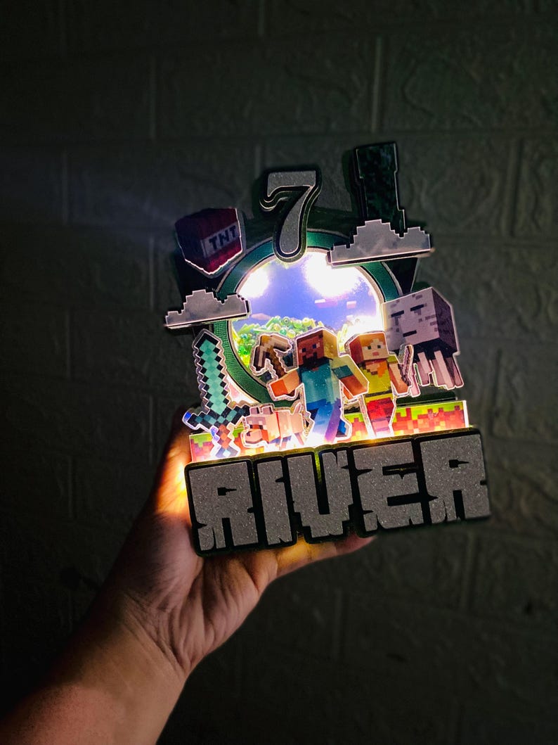 Minecraft Cake Topper With Lights | Fully Customized 3D Cake Topper ...