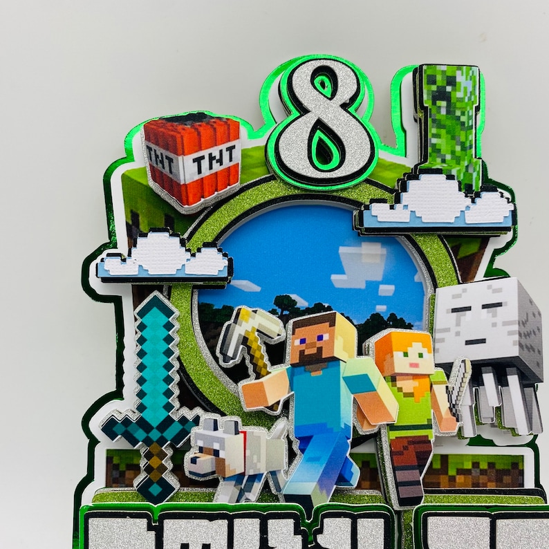 Light up Minecraft Cake Topper Fully Customized 3D Cake Topper ...
