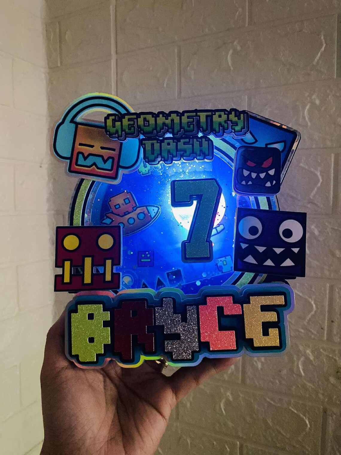 Geometry Dash 3D Cake Topper | Fully Customized Light up Cake ...