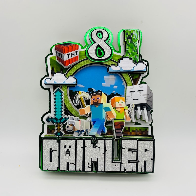 Minecraft Cake Topper With Lights | Fully Customized 3D Cake Topper ...